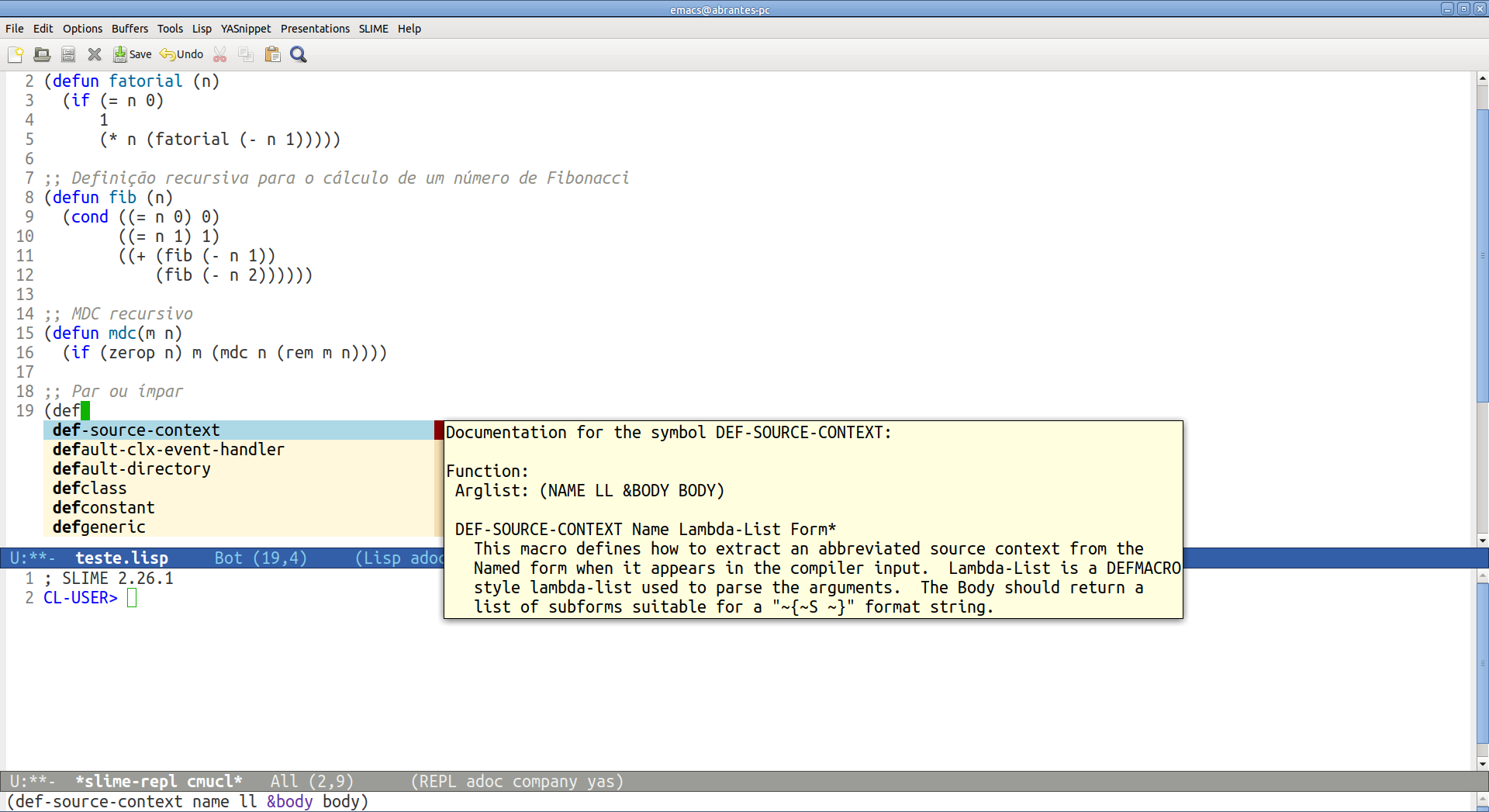 Ambiente de Desenvolvimento para Common Lisp: Emacs + SBCL + CMUCL + Quicklisp + utilitários ...